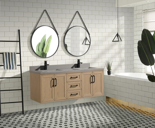 Venice 55" Floating Bathroom Vanity Oak Gray - Transitional - Bathroom ...