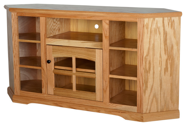 63" Oak Ridge Thin Corner Entertainment Console with Bookcase Sides ...