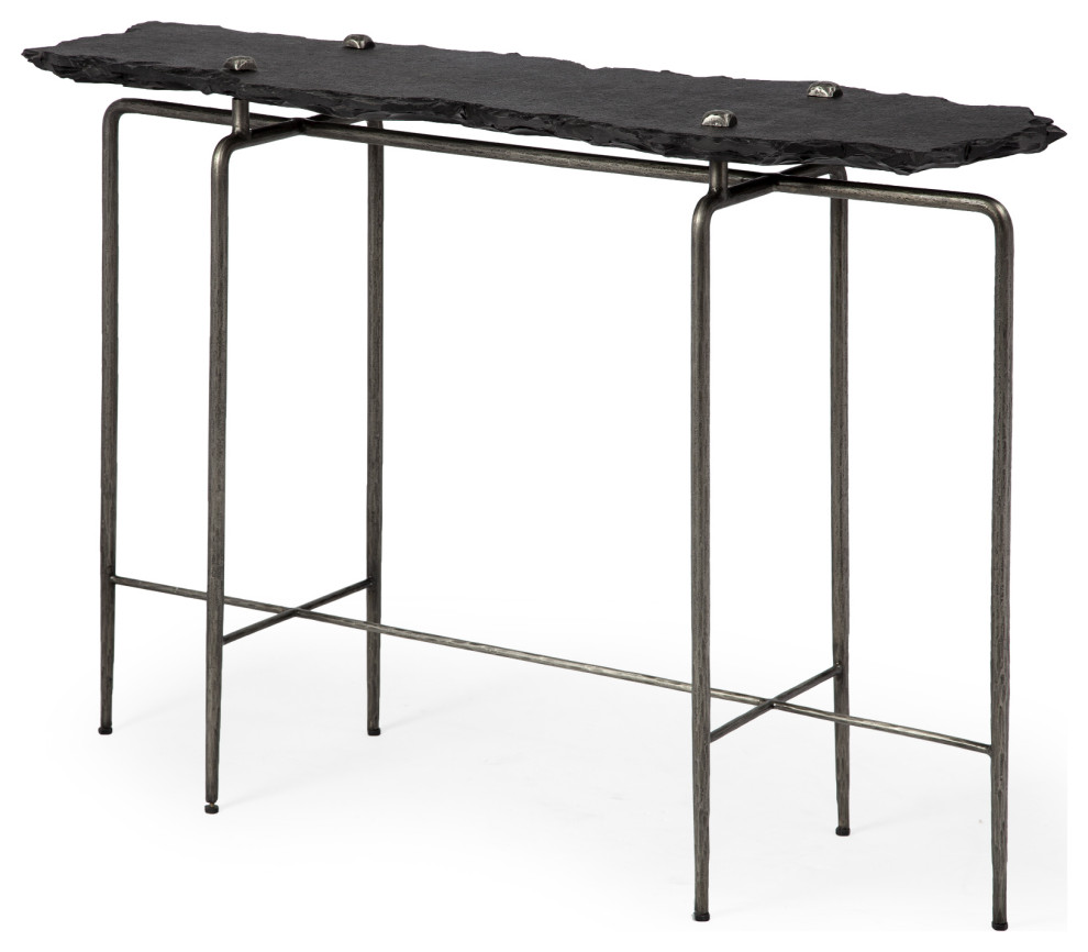 HomeRoots Black Slate Console Table With Iron Base - Industrial ...