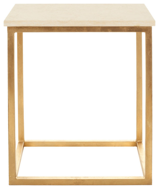 Danielle Faux Marble Gold Foil Accent Table, Ivory/Gold Legs ...