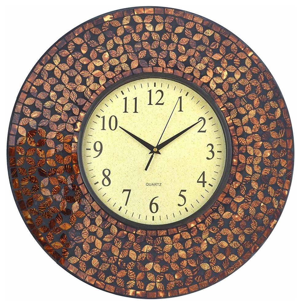 Lulu Decor, Amber Flower Mosaic Wall Clock With Black Cement Dial, 19 ...