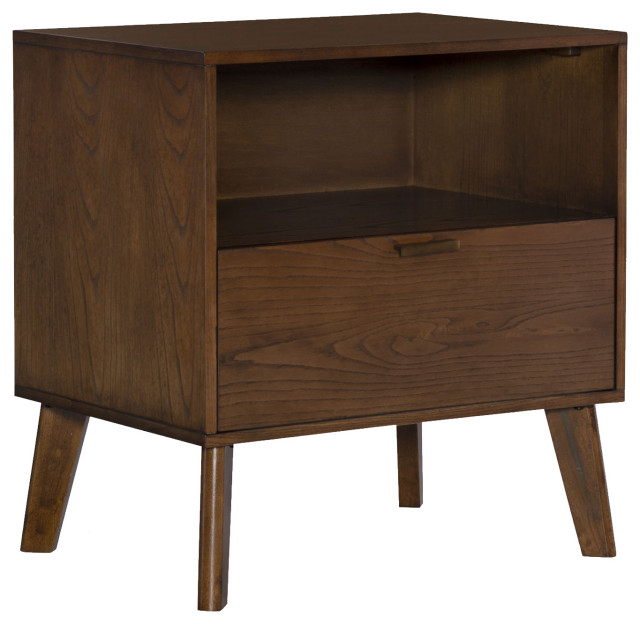 Grained Wooden Frame Nightstand with 1 Drawer and 1 Open Shelf, Brown ...