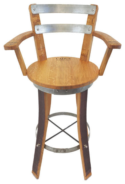 Swivel Top Wine Barrel Bar Stool With Armrest - Rustic - Bar Stools And ...