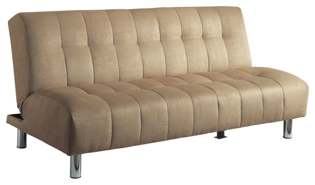 Adjustable Futon, Beige Microfiber Seat With Buttonless Tufting ...