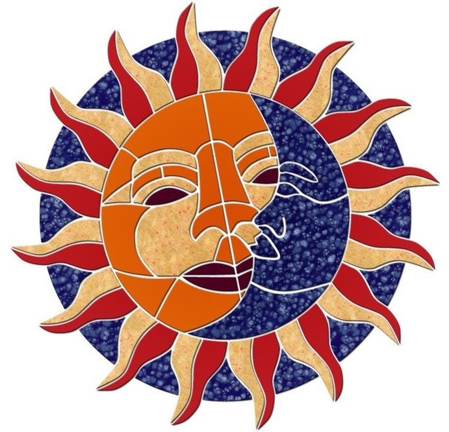 Sun & Moon Medallion Ceramic Swimming Pool Mosaic, 36"x36 ...