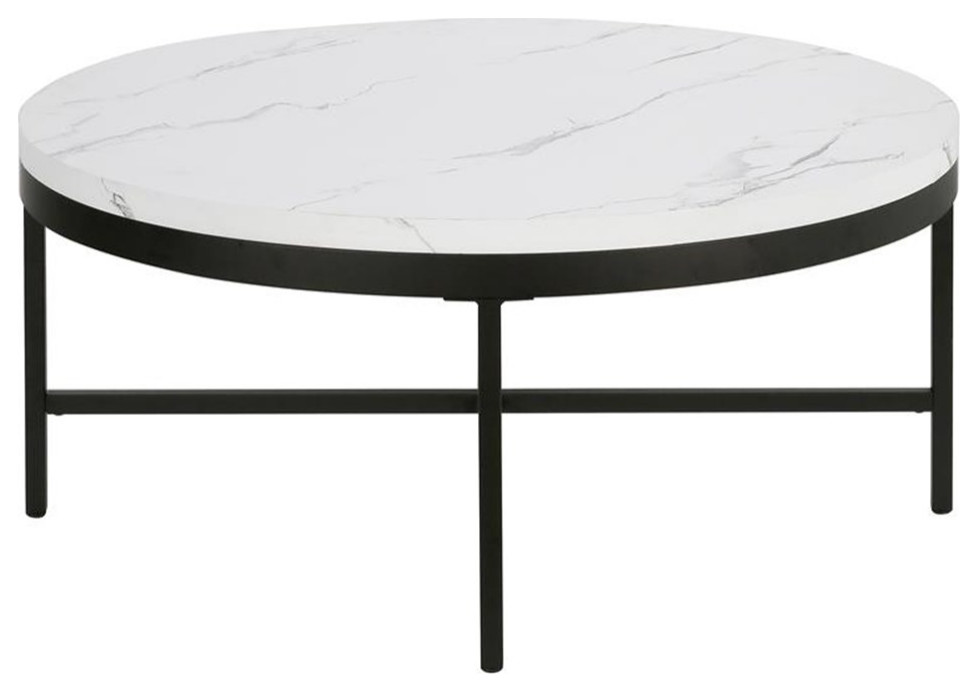 Maklaine Contemporary Coffee Table with Faux Marble Top in Black/Bronze - Transitional - Coffee ...