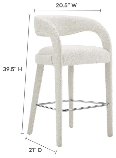 Pinnacle Boucle Upholstered Bar Stool Set of 2, Ivory Silver ...