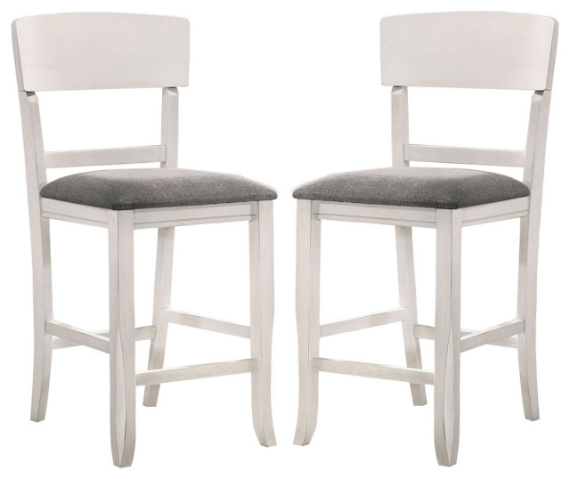 Wooden Counter Height Chair With Curved Back, Set of 2, White and Gray ...
