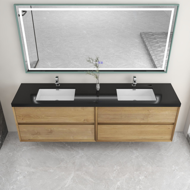 Kody 84" Double Sink Wall Mounted Vanity, Acrylic Sink - Contemporary ...