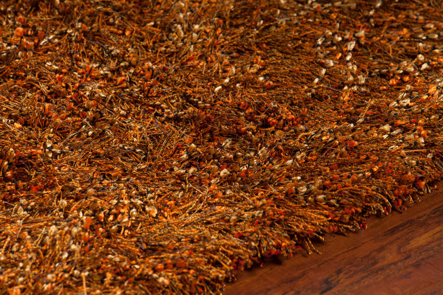 Mai Hand-Woven Contemporary Shag Rug, Rectangular Gold/Orange/Black 5 ...