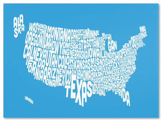 'USA States Text Map - Azul' Canvas Art by Michael Tompsett, 16" x 24 ...
