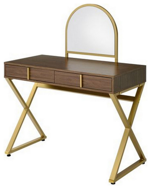 Benzara BM279149 50" Arched Mirror Vanity Desk Wood, X Metal Frame ...