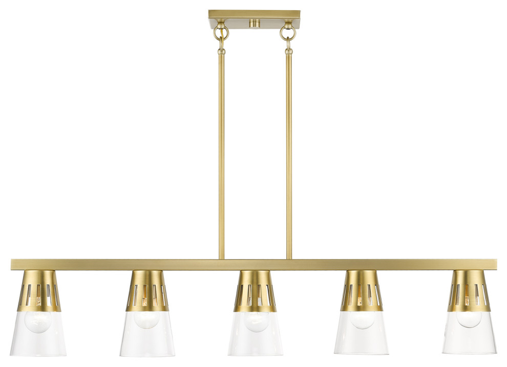 5 Light Natural Brass Large Linear Chandelier - Transitional - Kitchen ...