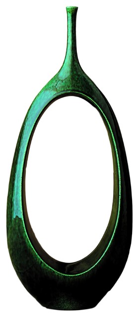Mid Century Modern Open Oval Ring Vase Green Sculpture Retro Bottle 22 ...
