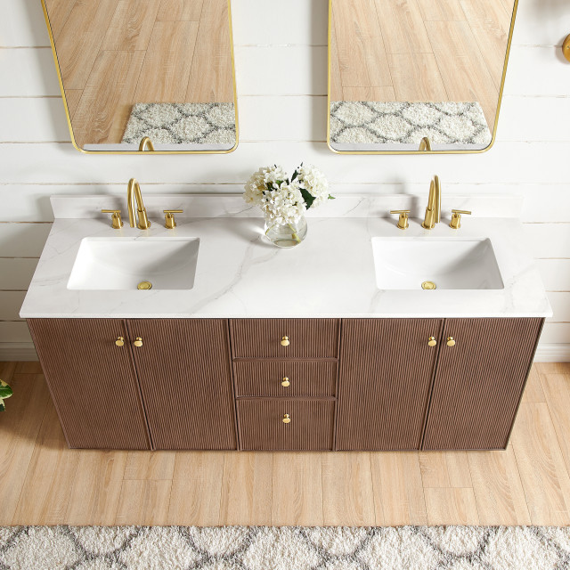 Oza Bath Vanity with Quartz Stone Top, 72" - Transitional - Bathroom ...