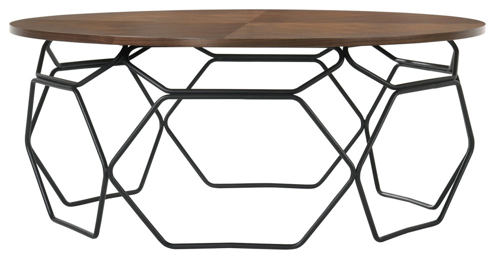 Benzara BM245951 Cosmo Walnut Veneer Coffee Table With Black Metal Base ...