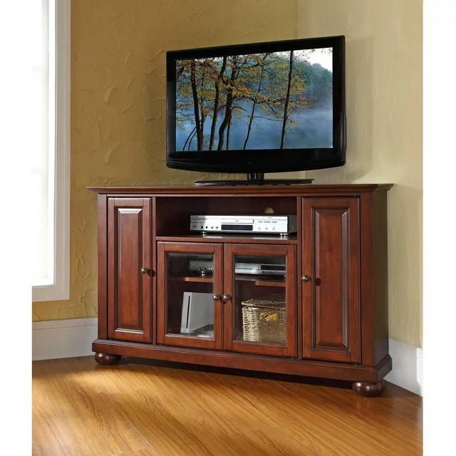 Elegant Corner TV Stand with Bun Feet, Sturdy Wood Frame & Adjustable ...