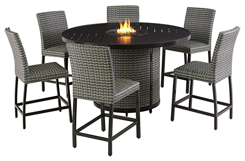 Weston 7-Piece Outdoor High Dining Fire Pit Set, 60,000 BTU Gas Fire ...