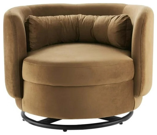 Modern Velvet Upholstered Swivel Chair with Curved Back and Swiveling ...