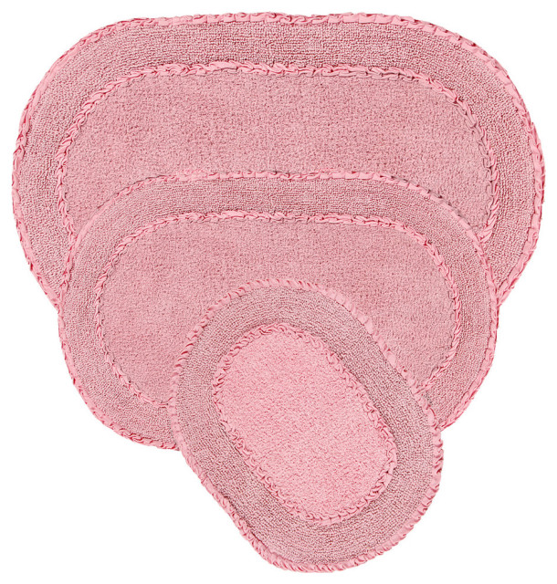 Double Ruffle 3-Piece Bath Rug Set, 17"x24", 21"x34", 24"x40 ...