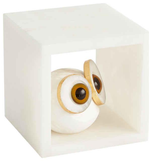 Alabaster Big Eyed Owl, Cube, Small - Contemporary - Decorative Objects ...