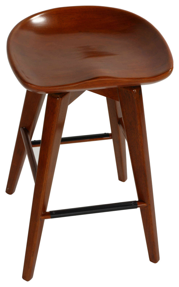 Tiwi Backless Swivel Counter Stool, Solid Wood, 24" Walnut - Midcentury ...