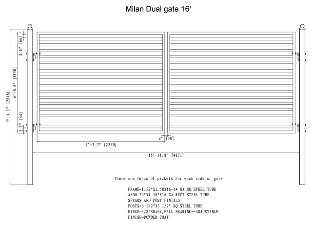 ALEKO DG16MILD Milan Style Dual Swing Steel Driveway Gate 16' Black ...