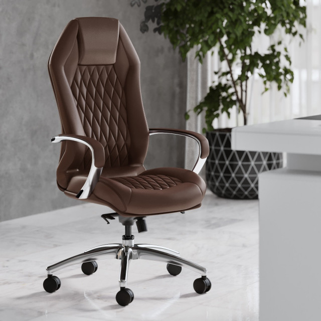 Modern Ergonomic Sterling Leather Executive Chair with Aluminum Base ...
