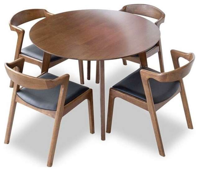 Cali Modern Solid Wood Walnut Dining Room & Kitchen Table and Chairs for 4 - Midcentury - Dining ...