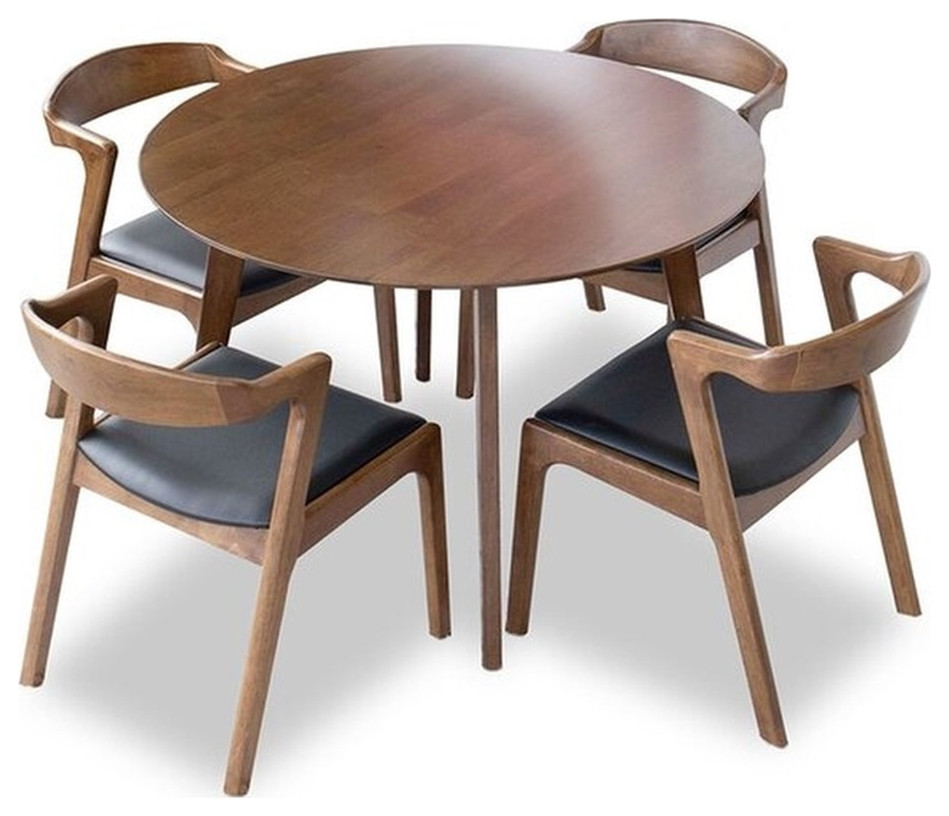 Cali Modern Solid Wood Walnut Dining Room & Kitchen Table and Chairs for 4 - Midcentury - Dining ...