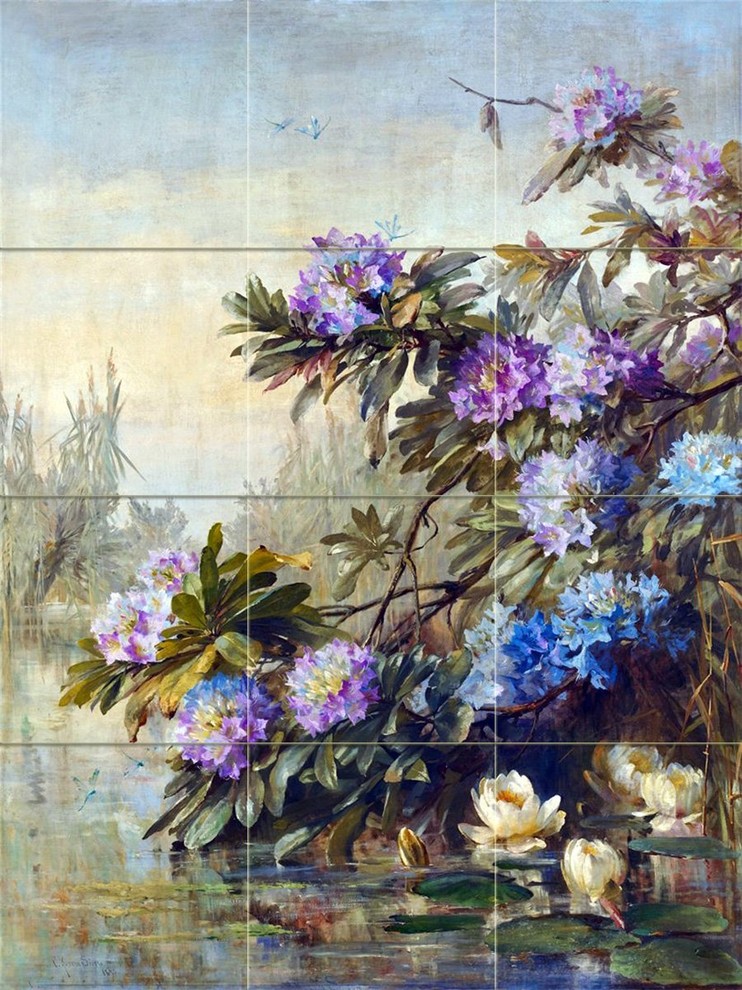 Tile Mural A Landscape View With Spring Flowers, 6" Rialto ...