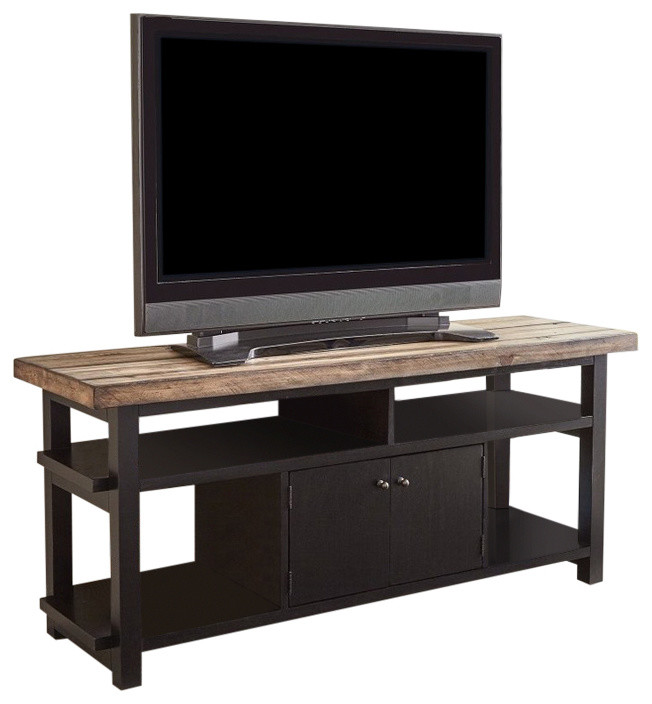 Useful Rustic Two-Tone TV Console, Brown and Black - Transitional ...