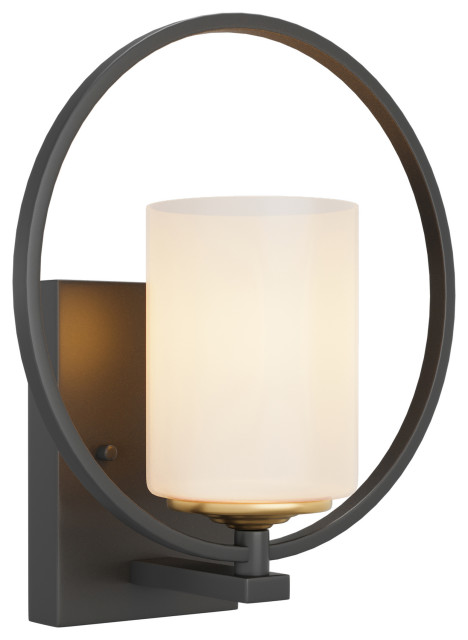 Modern Black and Gold Wall Light with White Frosted Glass Shade ...