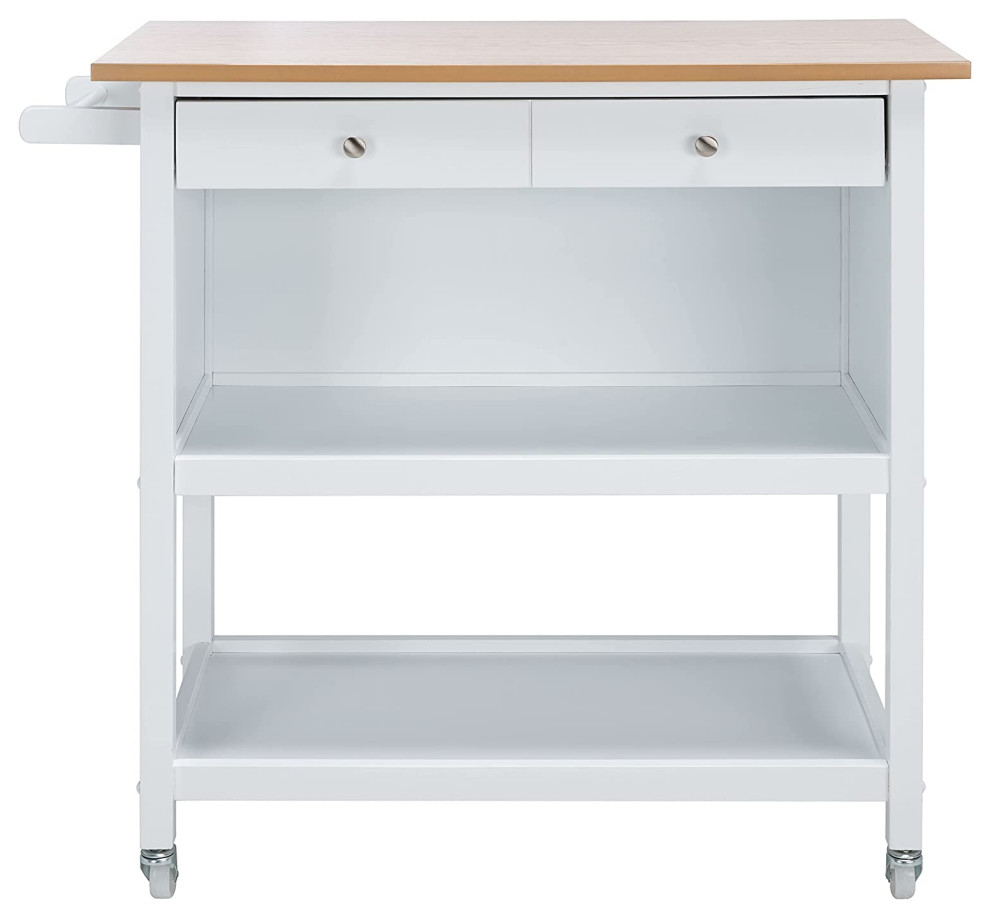 Contemporary Kitchen Cart, 2 Open Shelves and Storage Drawer, Natural ...