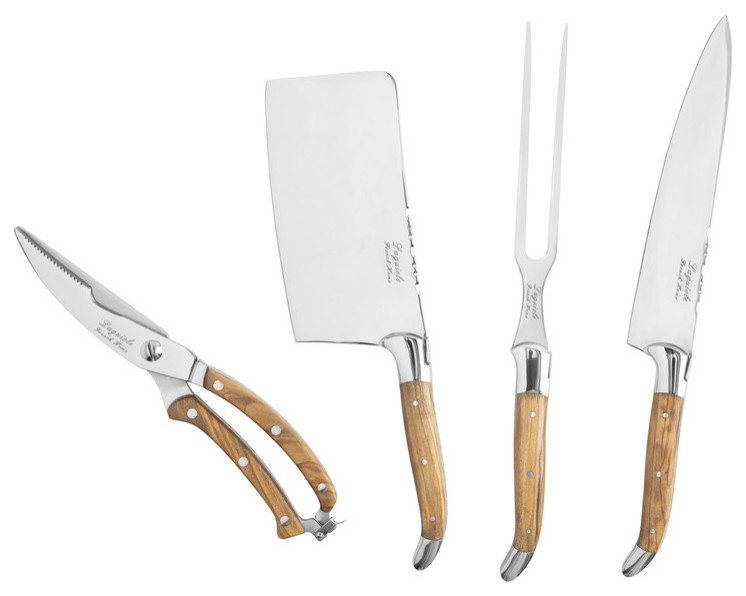 French Home 4-Piece Connoisseur Laguiole Olive Wood Professional Chef ...