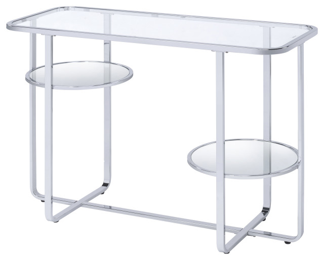 Benzara BM207516 Contemporary Metal Sofa Table with Glass Top,Silver ...