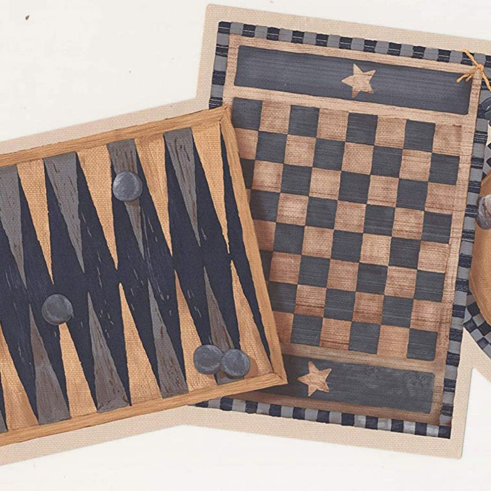 Classic Boardgames Wallpaper Border Brown Black White 9.25"x15' Pv5118B ...