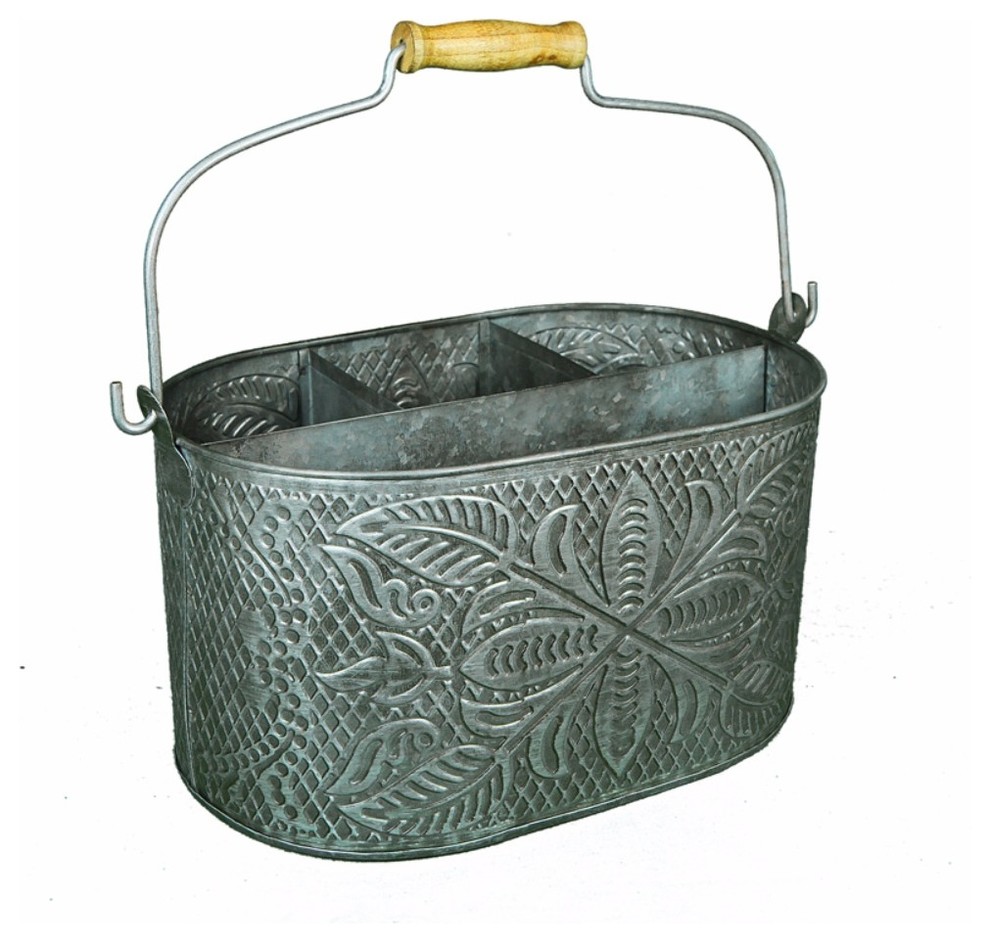 Galvanized Metal Caddy, Gray - Farmhouse - Baskets - by Benzara ...