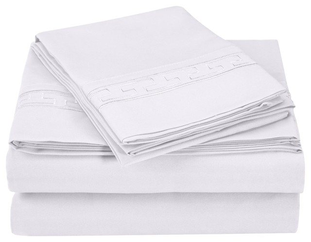 Elegant Embroidered Microfiber Sheet Set, Queen - Transitional - Sheet ...