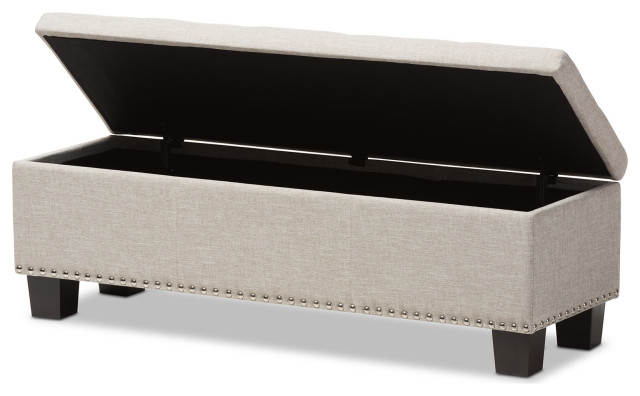 Hannah Beige Fabric Upholstered Button Tufting Storage Ottoman Bench