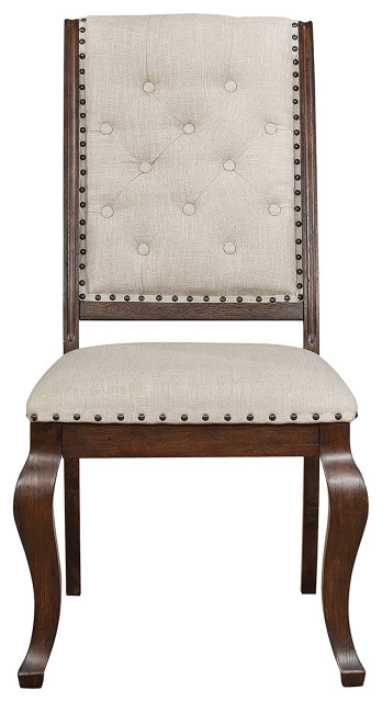 Set of 2 Dining Chairs with Button Tufting and Nailhead Trim in Java and Cream - Traditional ...