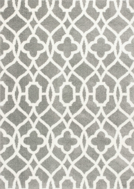 HomeRoots 8'x11' Grey Ivory Machine Woven Ogee Indoor Shag Area Rug ...