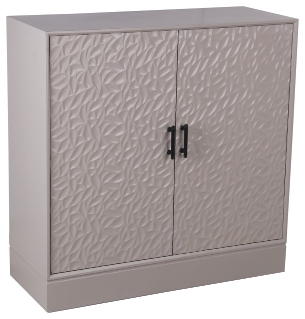 2 Door Wooden Cabinet with Embossed Leaf Texture, Light Gray ...