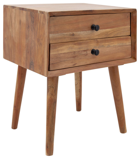 24" Side Table With 2 Drawers, Beige, 18x15x24" - Midcentury - Side ...