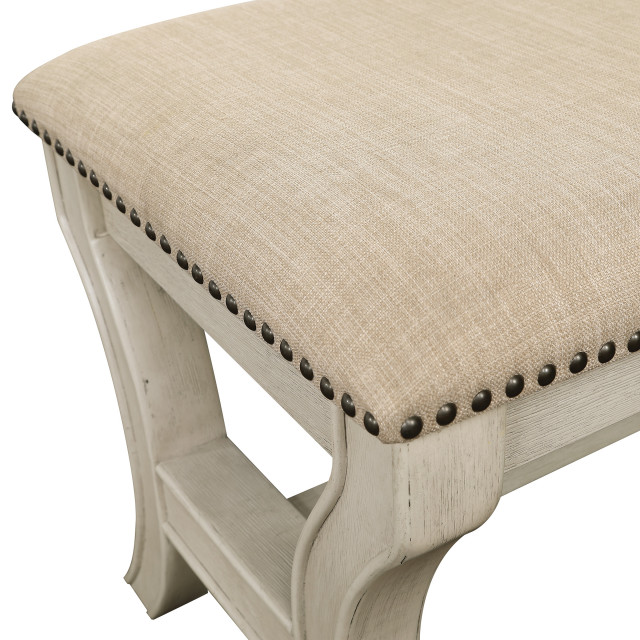 Monaco 48" Bench, Linen Fabric With White Wash Base - Farmhouse ...