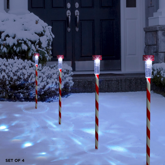 Solar Christmas Striped Pathway Garden Stake - Set of 4 - Outdoor ...