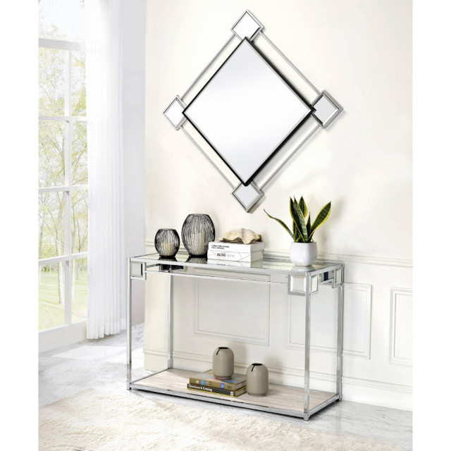Contemporary Console Table, Chrome Finished Frame With Wooden Shelf ...