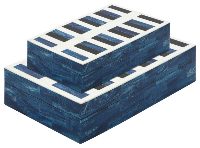 Resin S/2 Checkered Boxes, Blue - Contemporary - Decorative Boxes - by ...