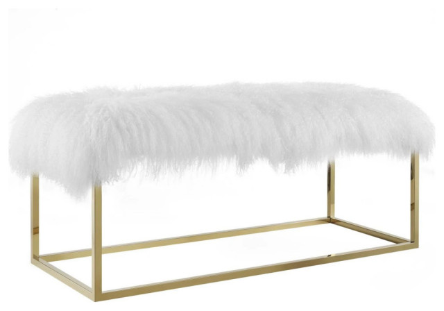 Tasha White Sheepskin Bench - Contemporary - Upholstered Benches - by ...
