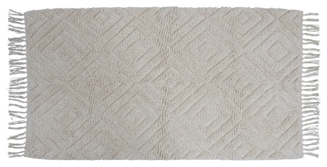 Cotton Tufted Rug With Diamond Pattern and Fringe - Scandinavian - Area ...